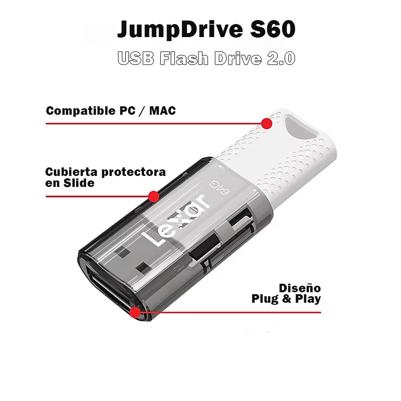Lexar JumpDrive S60 USB Flash Drive USB 2.0 | 16GB, 32GB, 64GB – Comtec ...